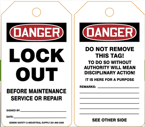 GSPLOTO | Lock out Tags – Gemini Safety & Industrial Supply LLC